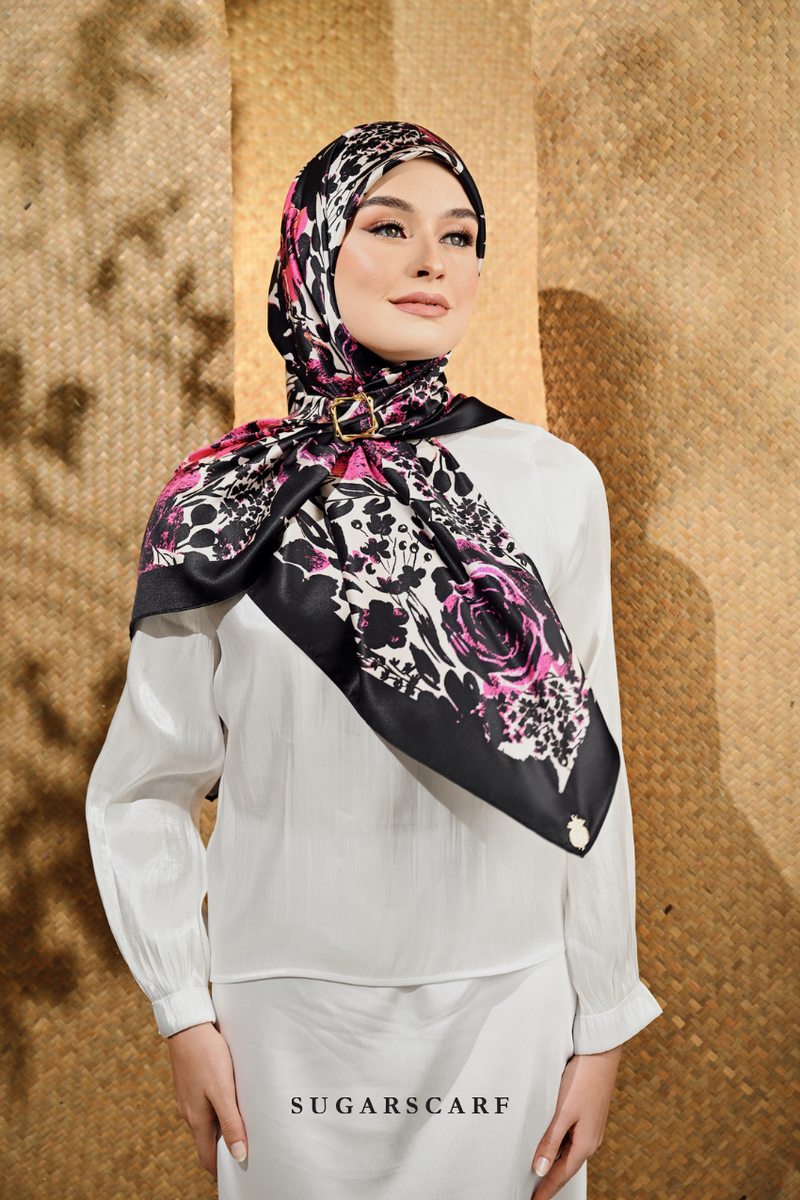 YES ( Square ) Seri Blooming Mixed Satin Silk Scarf ( FIONA ) – Sugarscarf