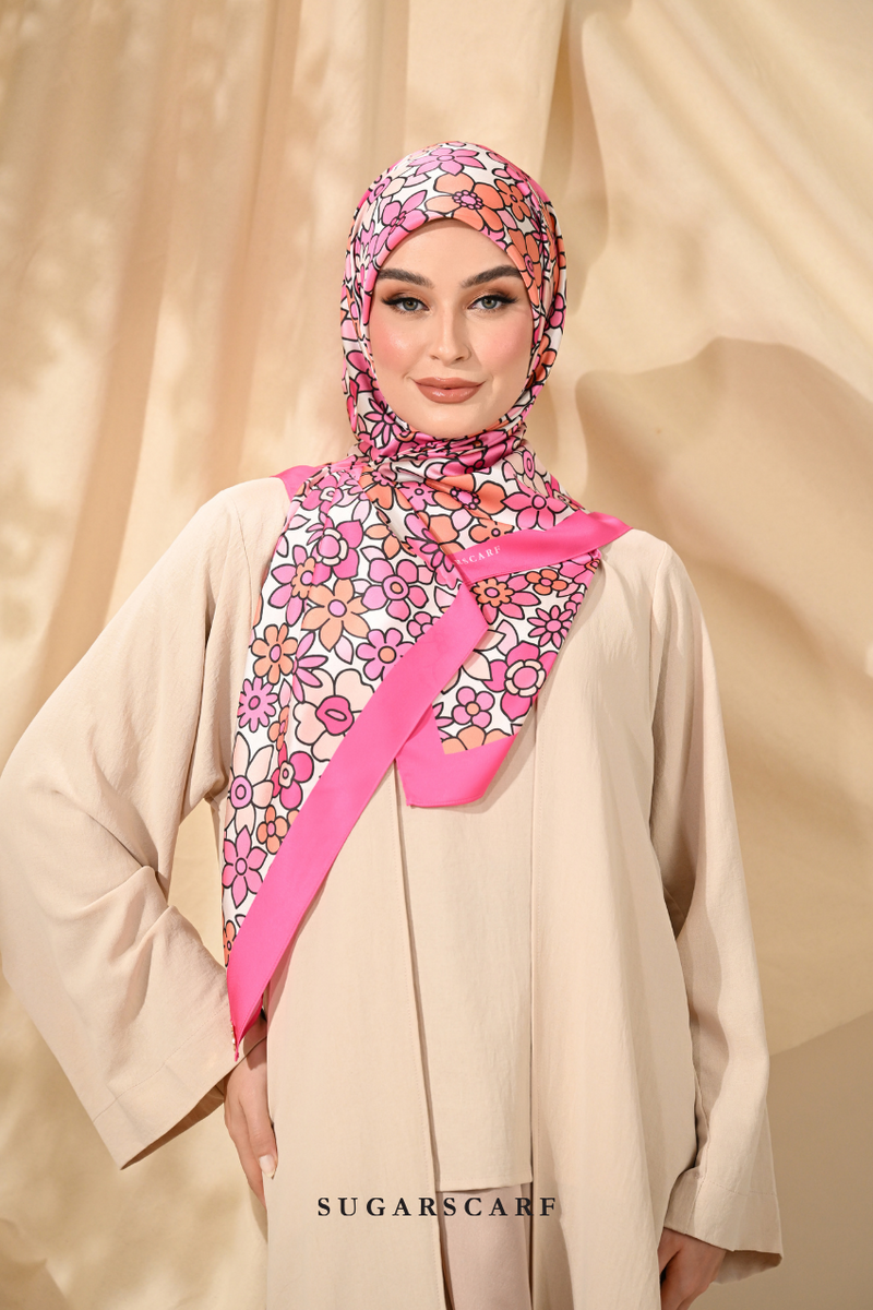 YES ( Square ) Eid Flower Power Mixed Satin Silk Scarf ( MEMORY KEEPER ...