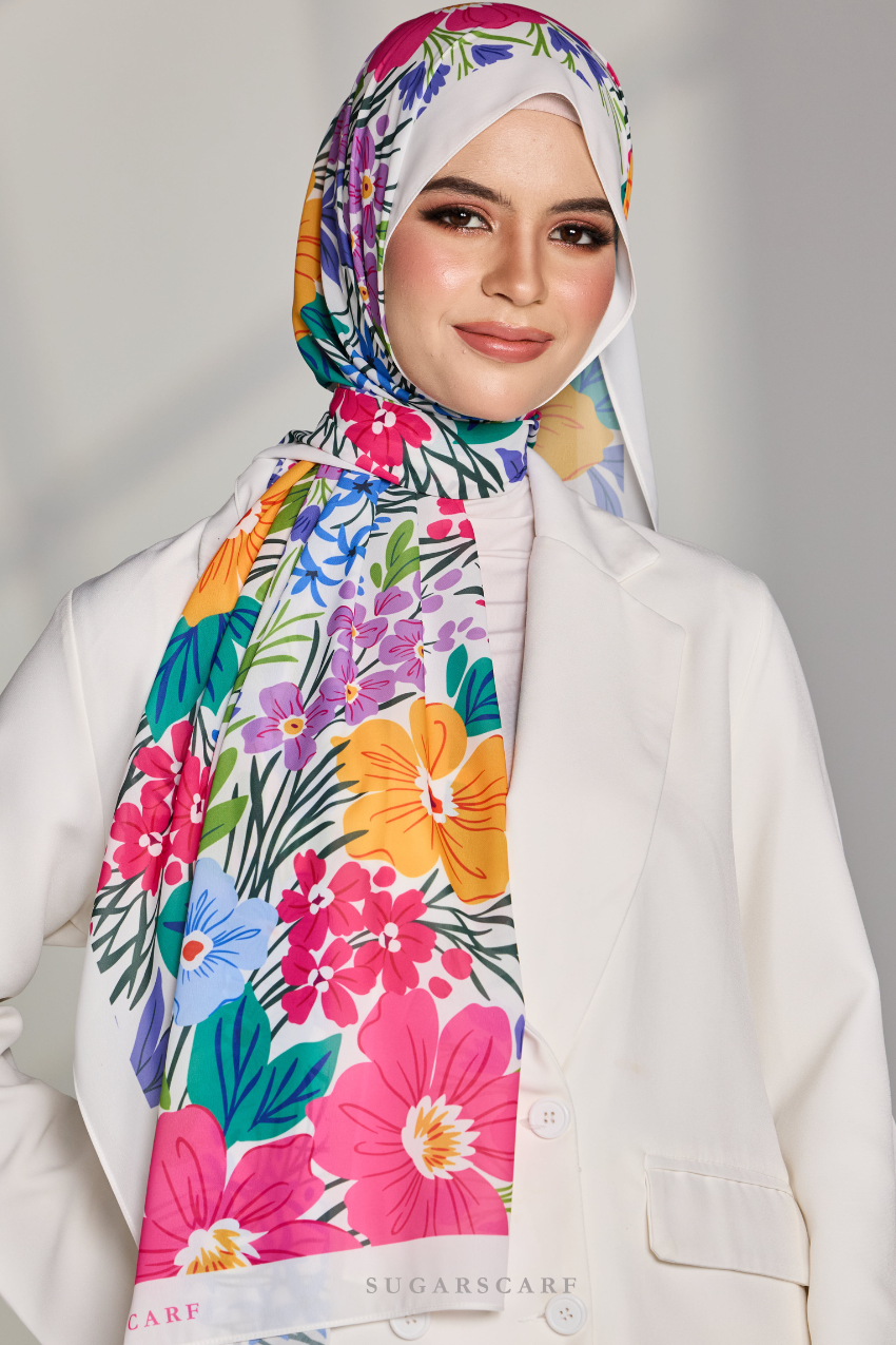 Korean Chiffon Long Shawl (Garden Whimsy) in Floral Whispers – Sugarscarf