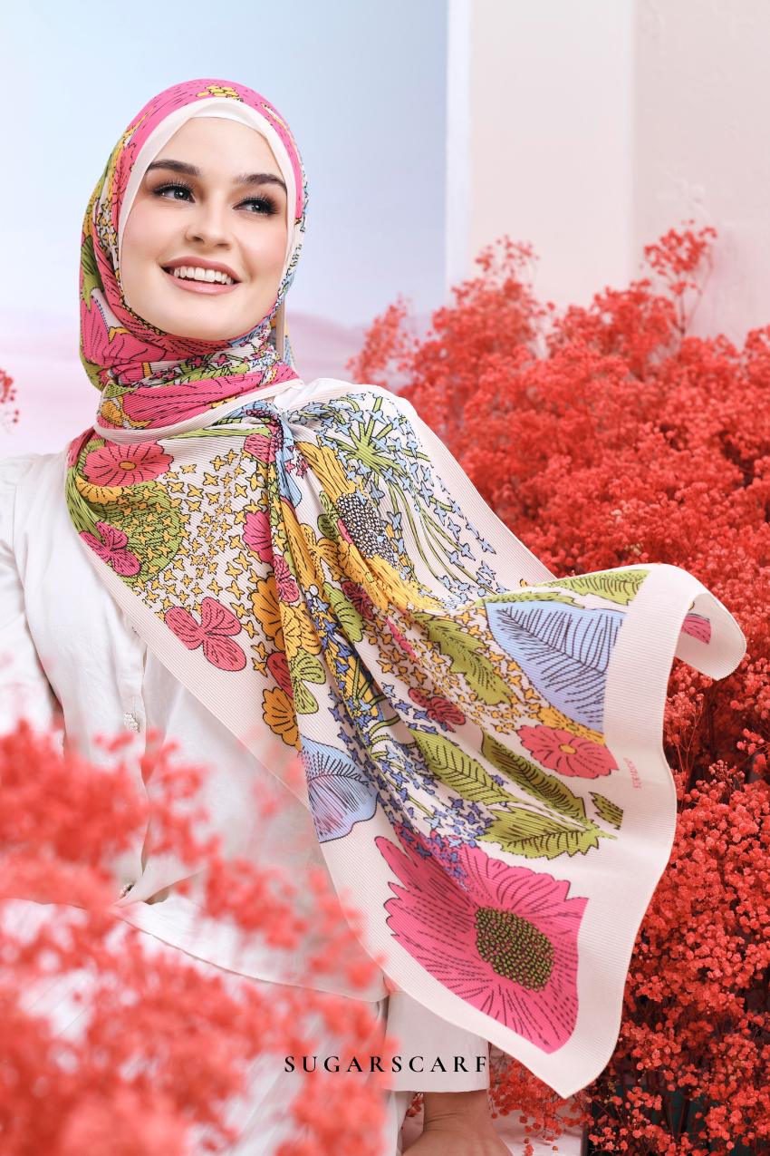 (SAMPLE) ( Full Wide Pleats Shawl ) Garden of Hurrem Bloom in ( CEMILE ...